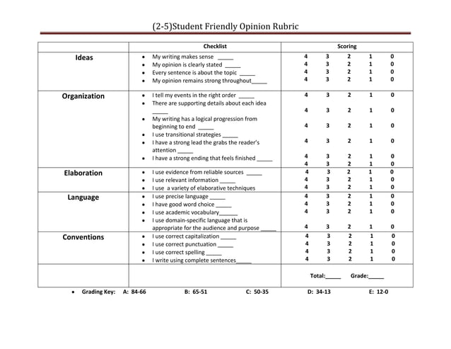 Student friendly opinion rubric checklist | DOCX | Educational ...