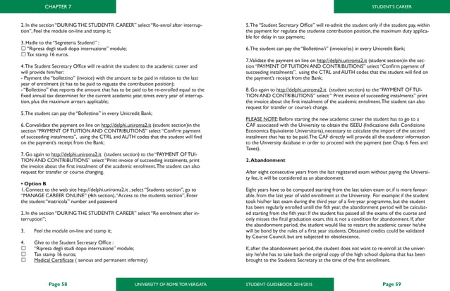 University of Rome Tor Vergata - Student guide 2014-15 | PDF