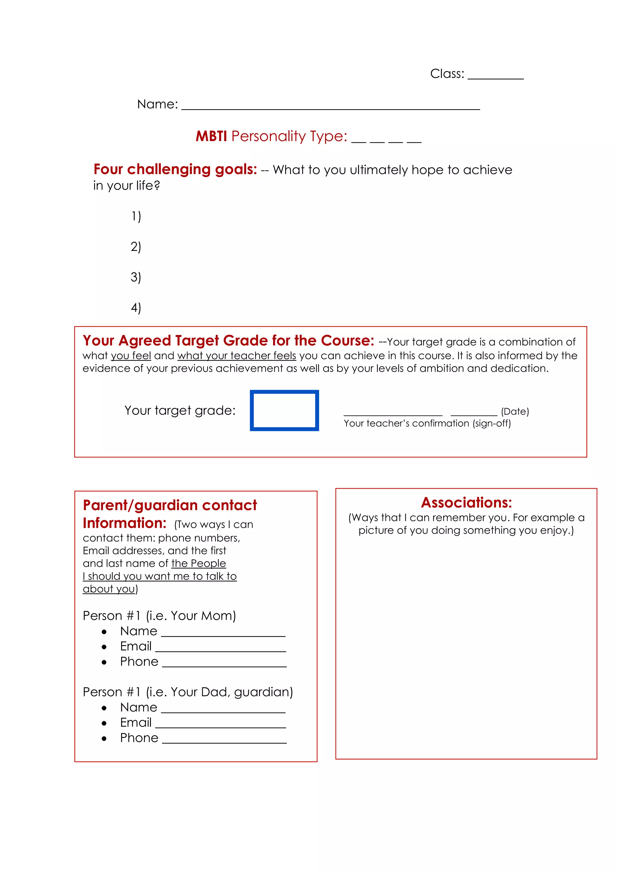 Student Information Sheet - Day One Activity Activity Sheet Mr Woods | DOCX