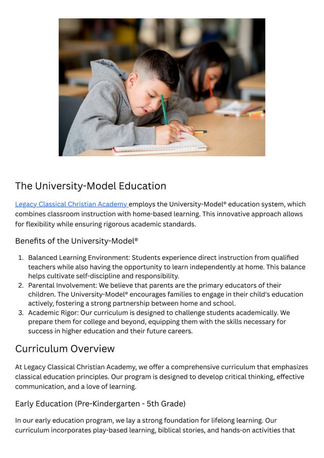 Legacy Classical Christian Academy: A Christ-Centered Educational Journey | PDF