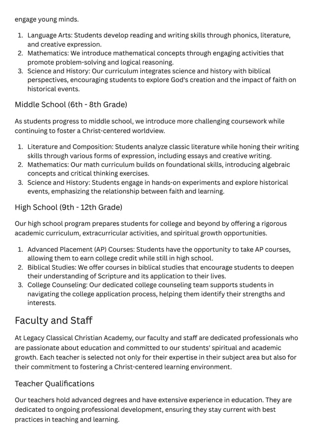 Legacy Classical Christian Academy: A Christ-Centered Educational Journey | PDF