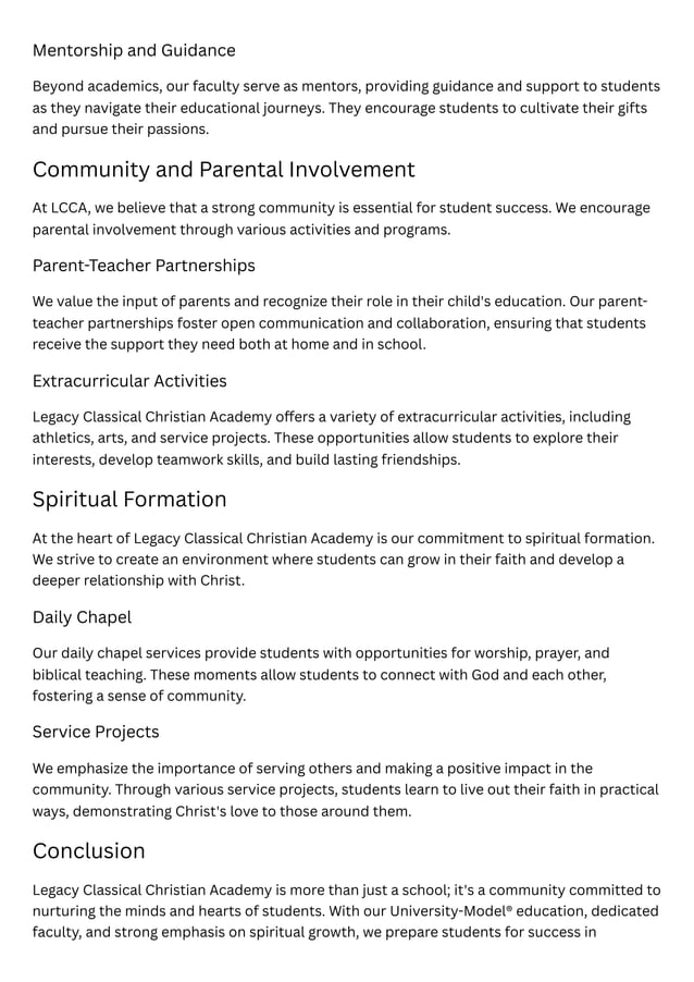Legacy Classical Christian Academy: A Christ-Centered Educational Journey | PDF