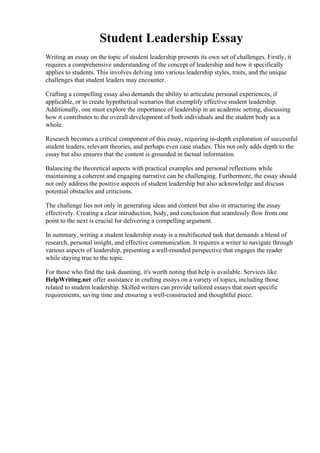 Student Leadership Essay. Effective School Leadership Analysis ...