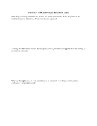 Student led conferences reflection form | PDF