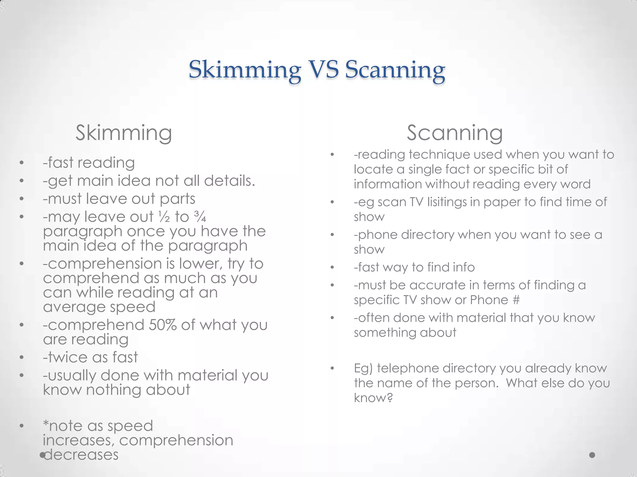Student lesson 2 prereading skimming scanning | PPTX