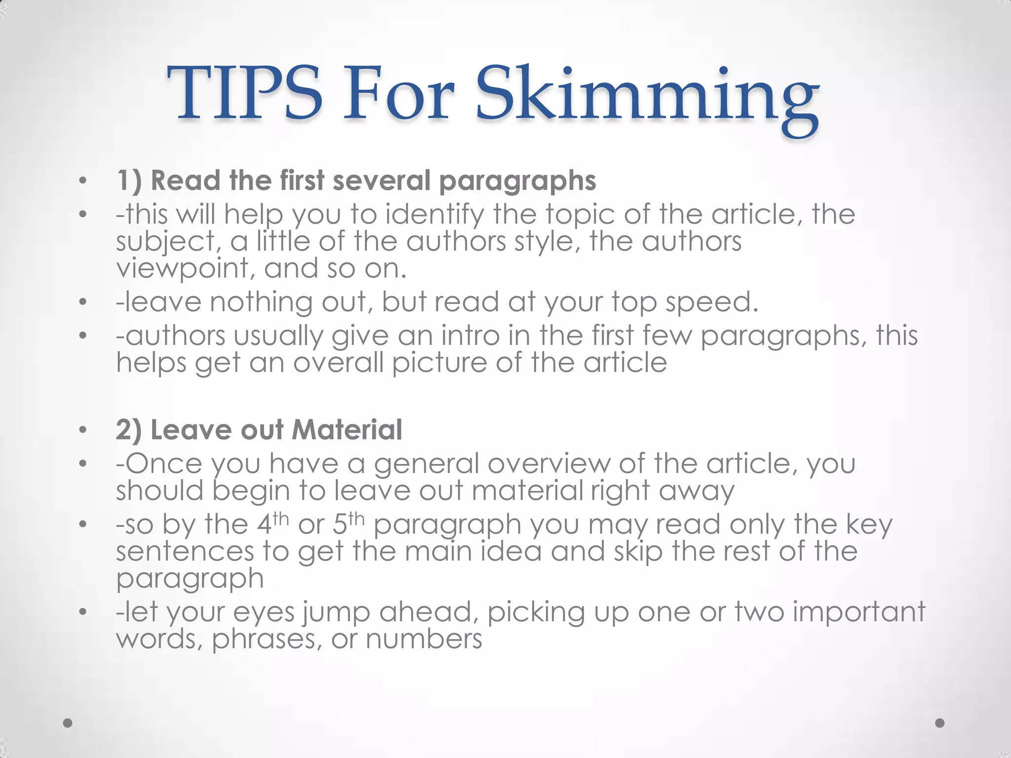 Student lesson 2 prereading skimming scanning | PPTX