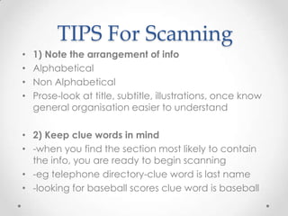 Student lesson 2 prereading skimming scanning | PPTX
