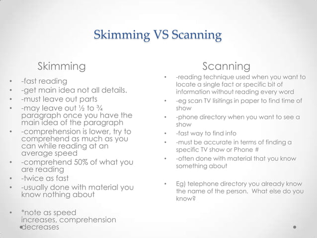 Student lesson 2 prereading skimming scanning | PPT | Free Download