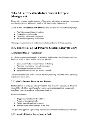 Student Lifecycle CRM for Higher Education | e2s | PDF