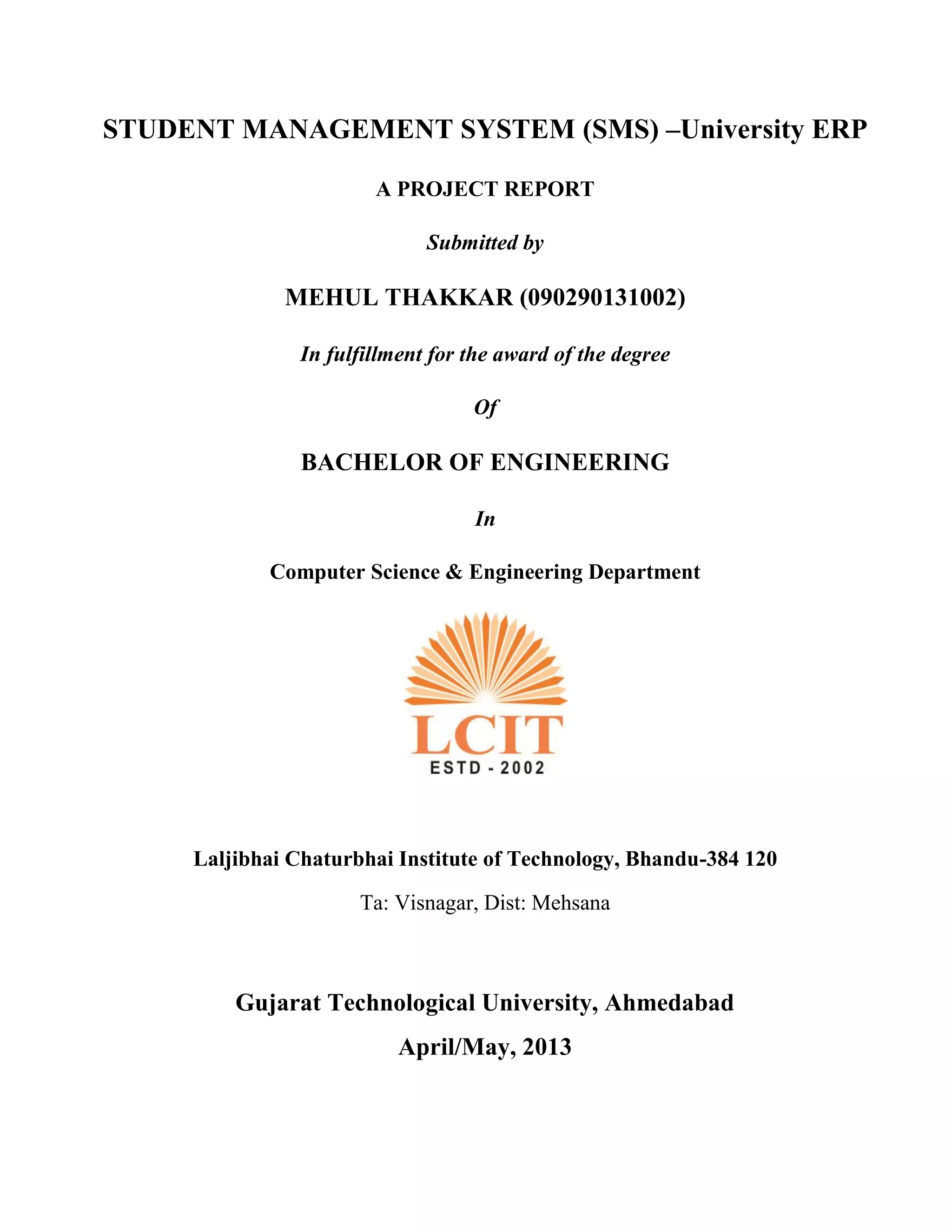 Student management system university erp | PDF