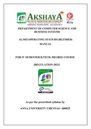 Student manual CSBS (2).pdf for operating systems lab | PDF