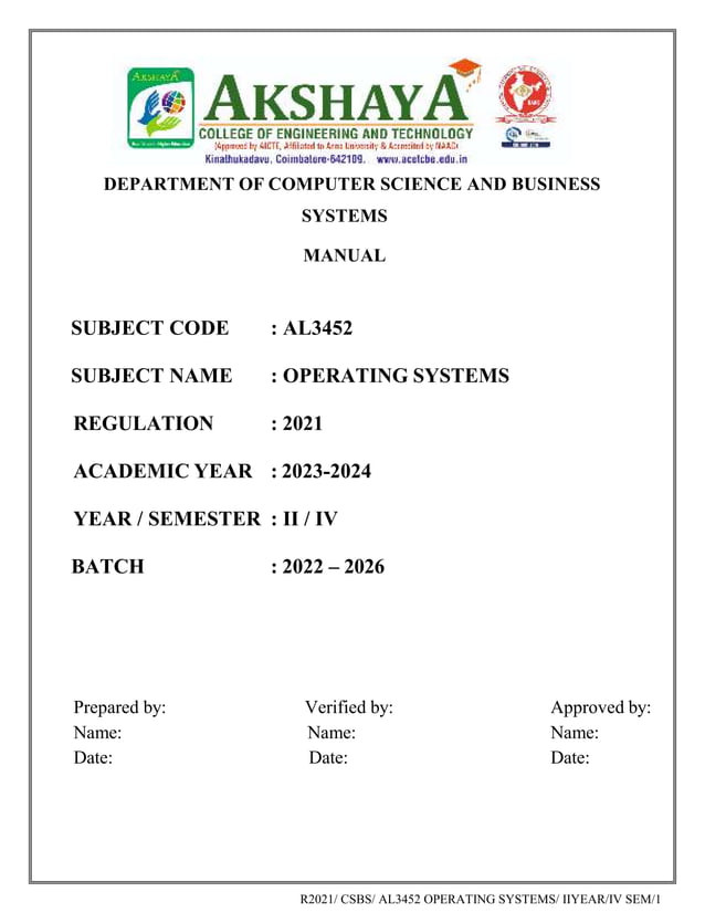 Student manual CSBS (2).pdf for operating systems lab | PDF