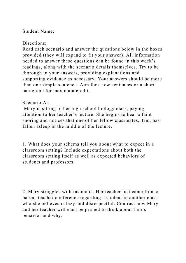 Student Name Directions Read each scenario and answer the qu.docx