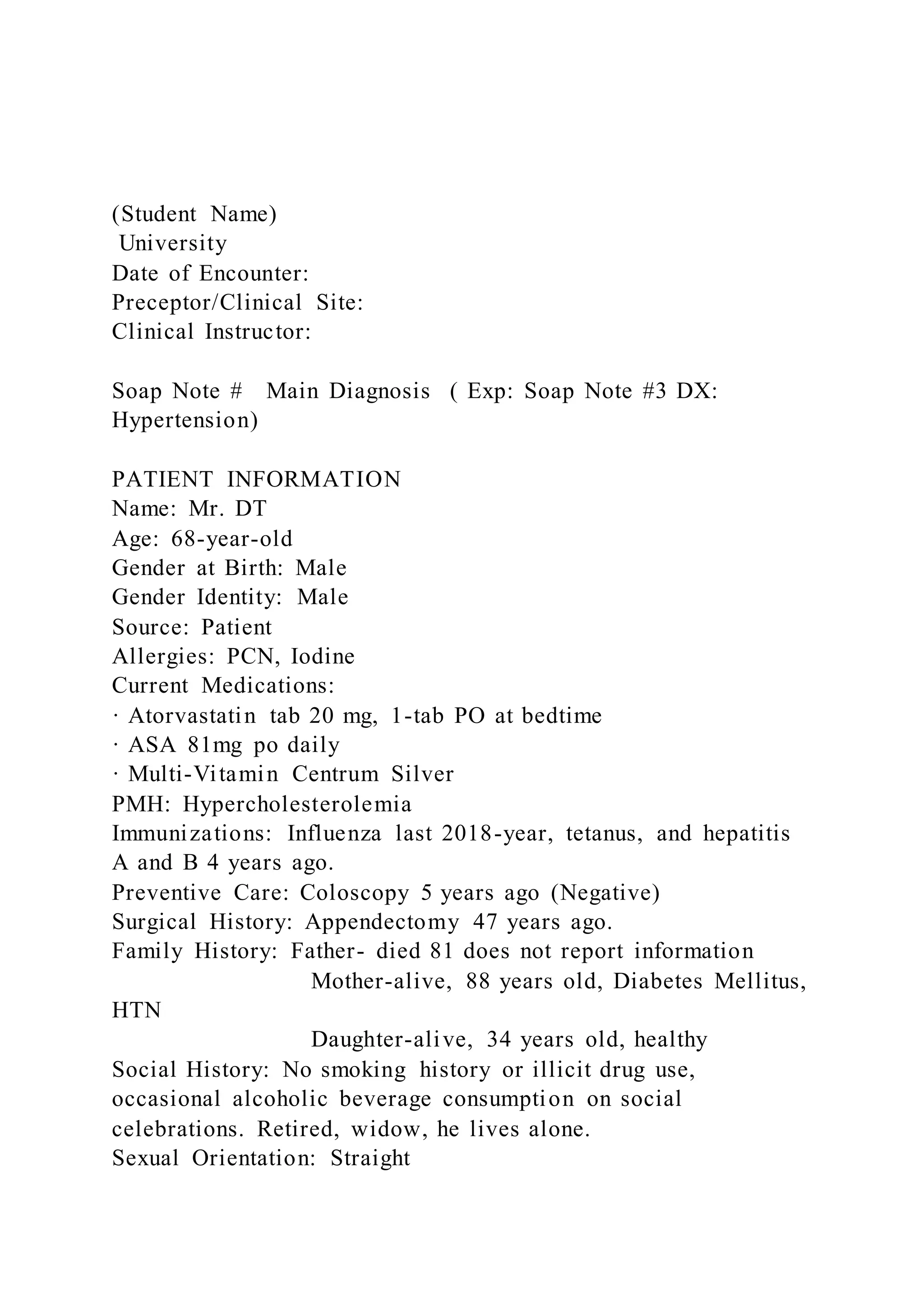 (Student Name) UniversityDate of EncounterPreceptorClini | DOCX