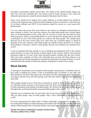 Student Nonviolent Coordinating Committee Position Paper the Basis of ...
