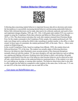 Student Observation | PDF