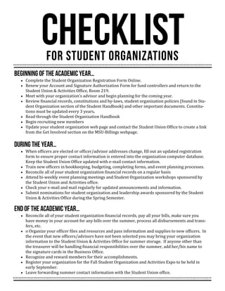 Student Organization Checklist | PDF | College Planning | College Education