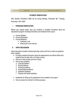 Student Orientation | PDF