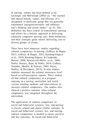 Student PaperCultural Competency in Baccalaureate Nursing | PDF