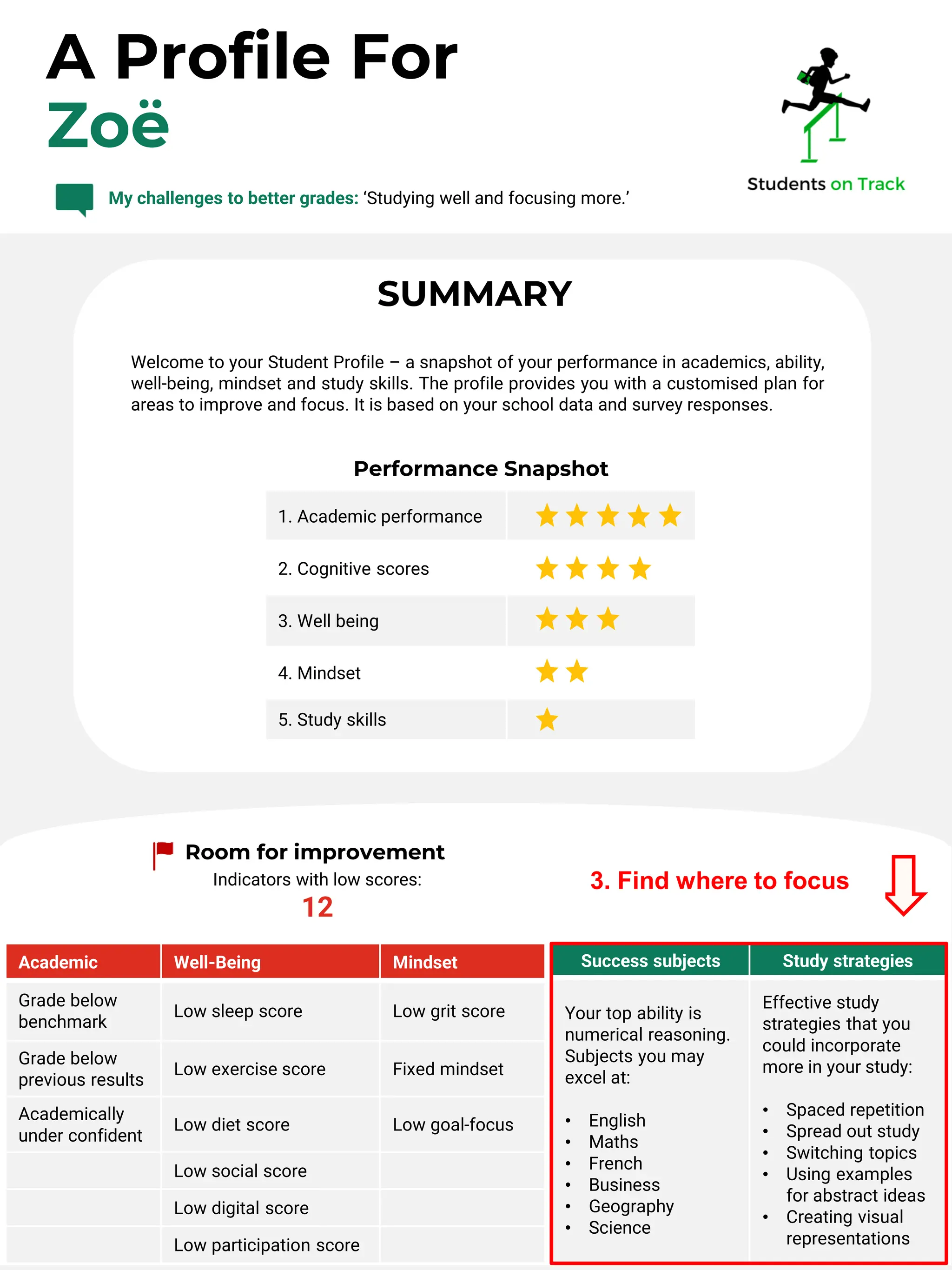 Student Profile Sample - improving academic performance | PDF
