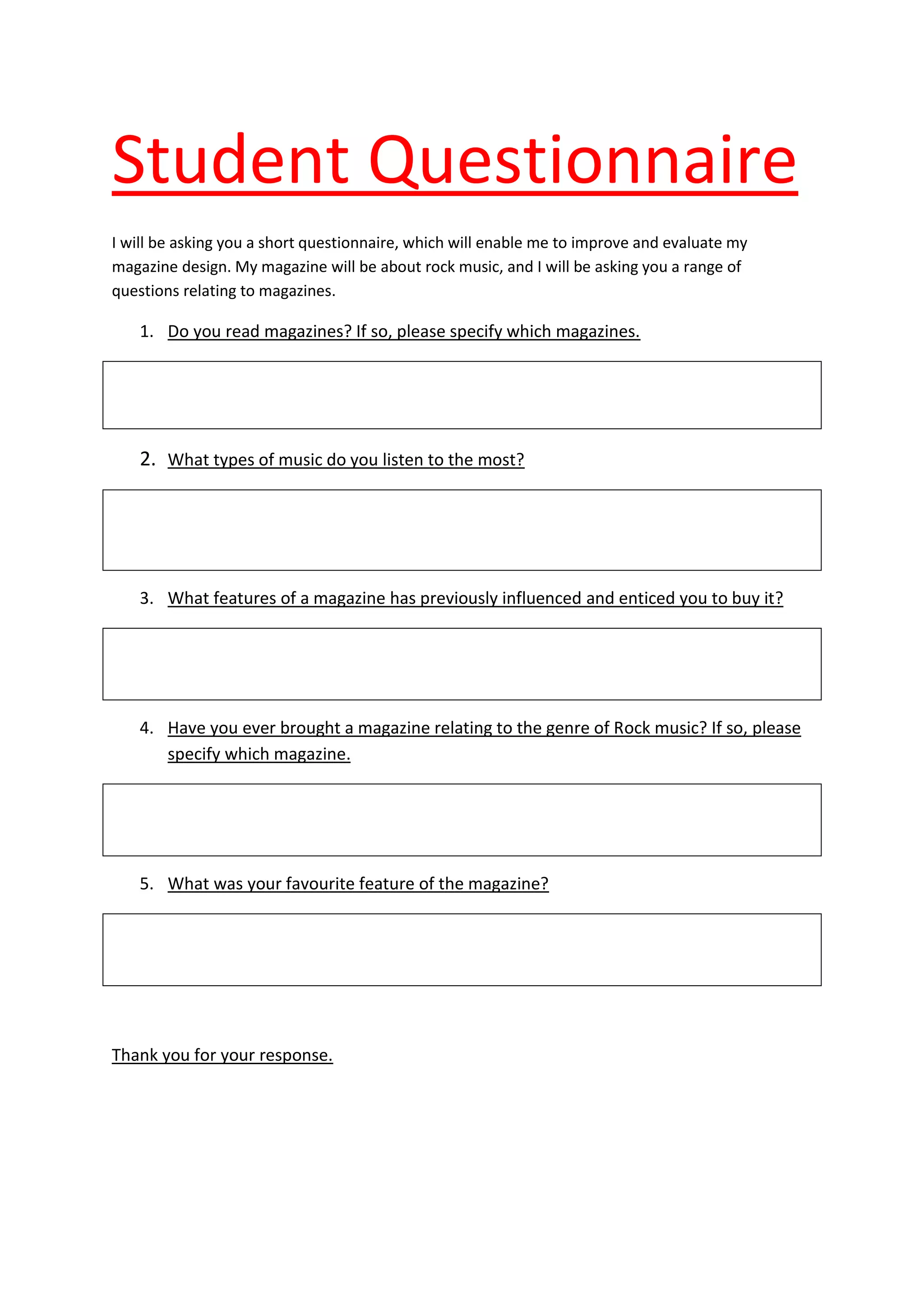 Student questionnaire | PDF