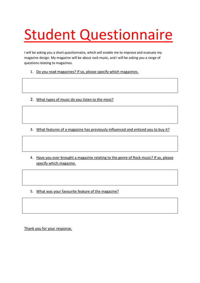 Student questionnaire | PDF