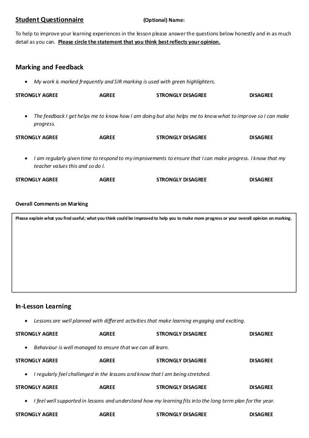 Student questionnaire