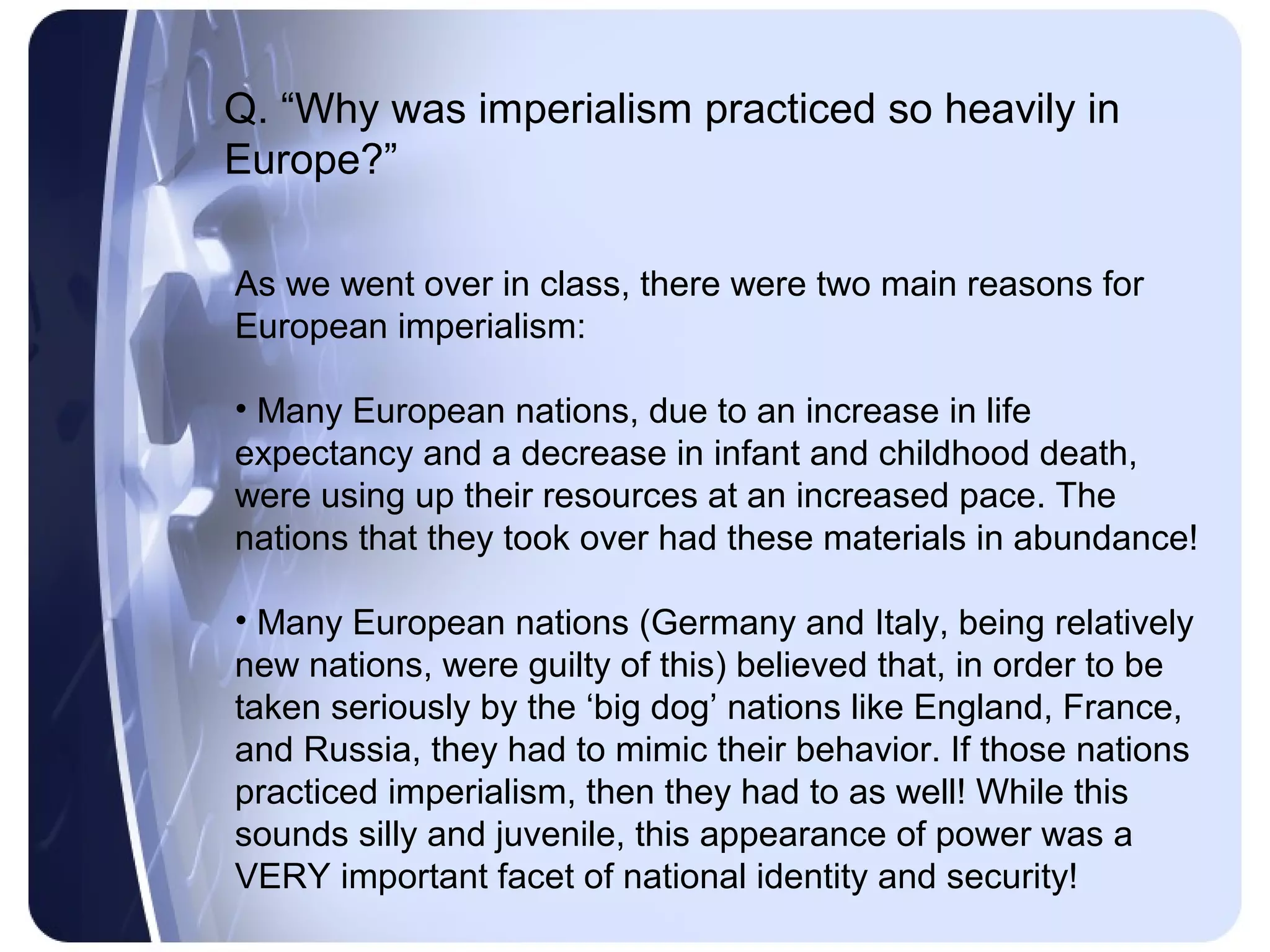 Student Questions on Imperialism - 8B | PPT