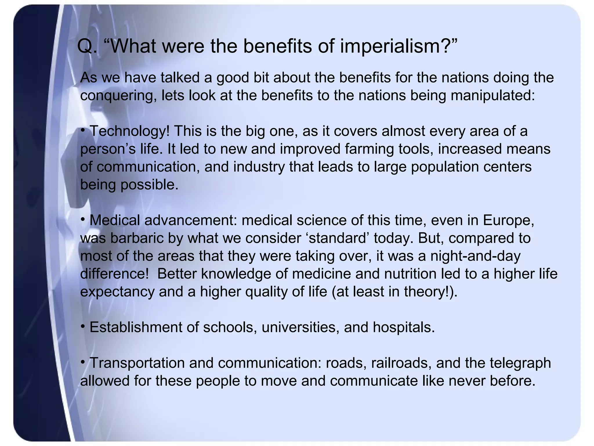 Student Questions on Imperialism - 8B | PPT