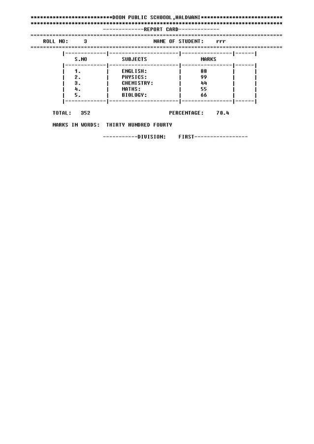 STUDENT REPORT CARD GENERATE SYSTEM | DOC | Programming Languages | Computing