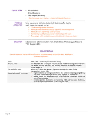 Embedded systems course - student resume template | PDF
