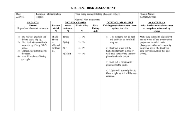 Student risk assessment | DOC | Eye and Vision Conditions | Diseases ...