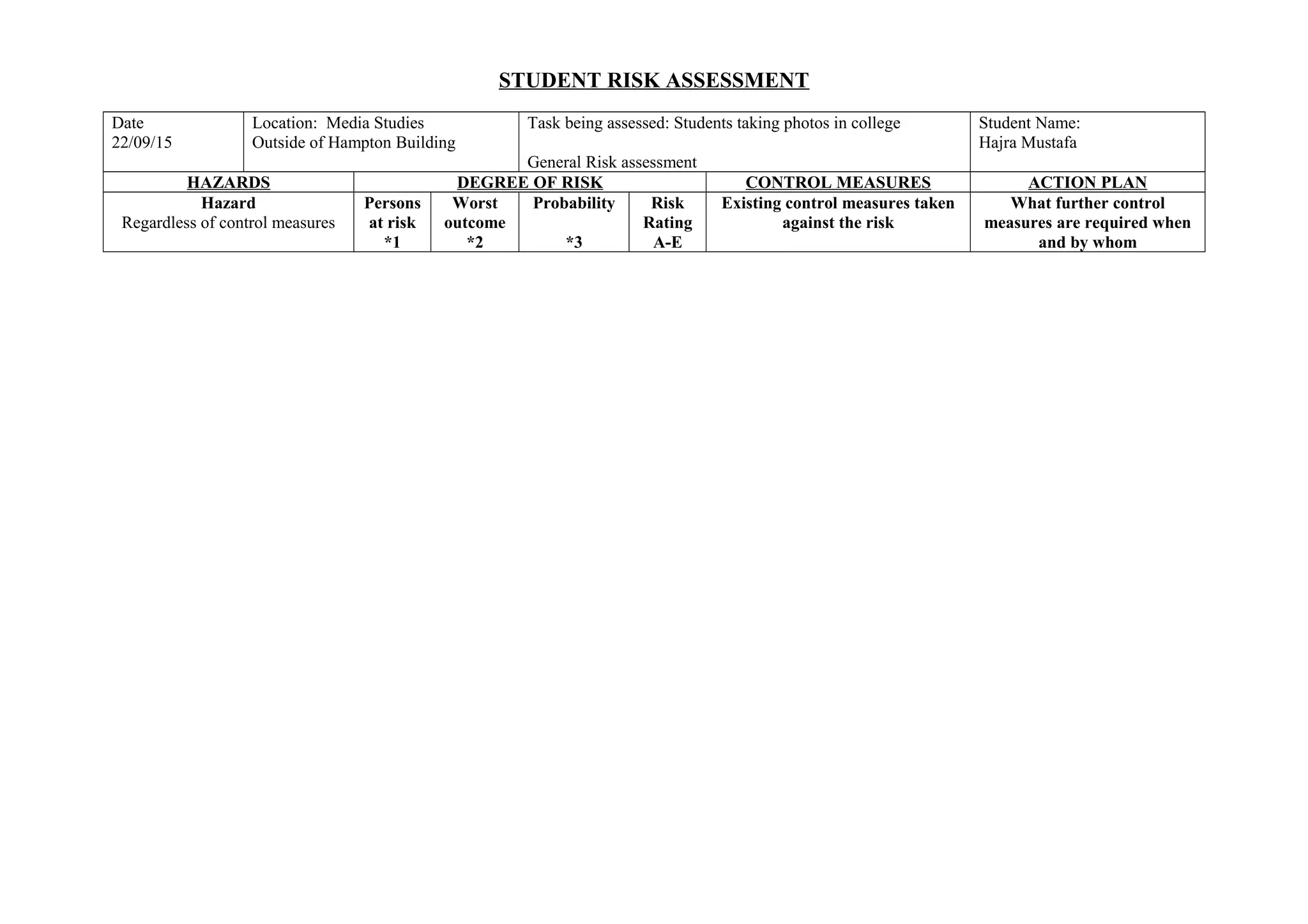 Preliminary Task: Risk assessment 1 | PPT