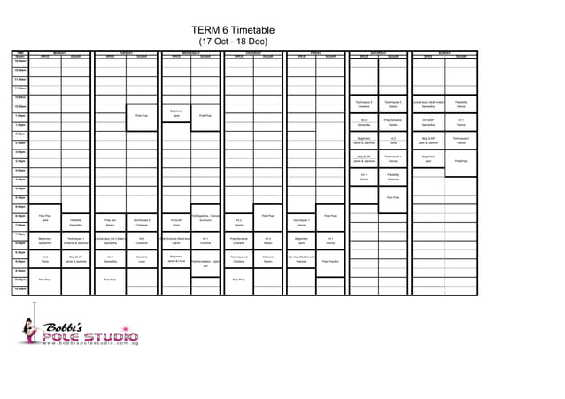 Term 6 Timetable | XLS