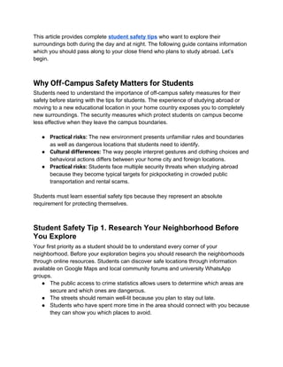 Student Safety Tips While Exploring Off-Campus | DOCX