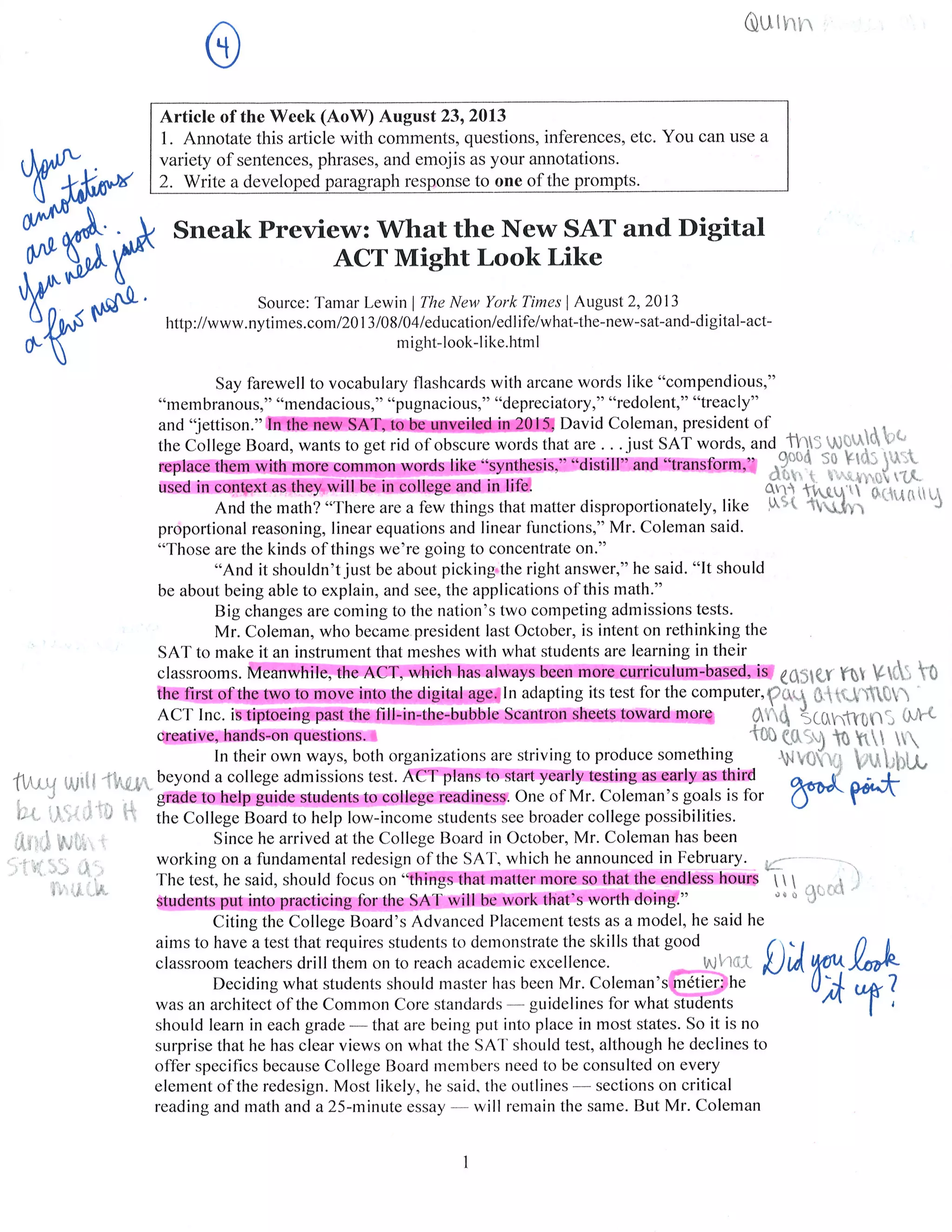 Student Samples: Article of the Week | PDF