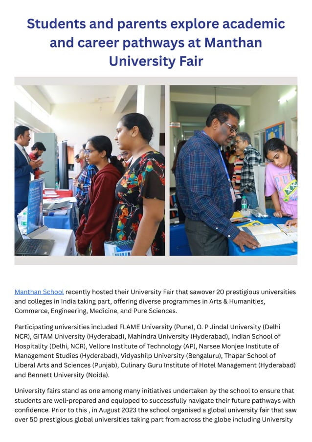 Students and parents explore academic and career pathways at Manthan ...