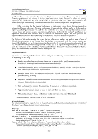 Students and teachers’ views of difficult areas in mathematics syllabus ...