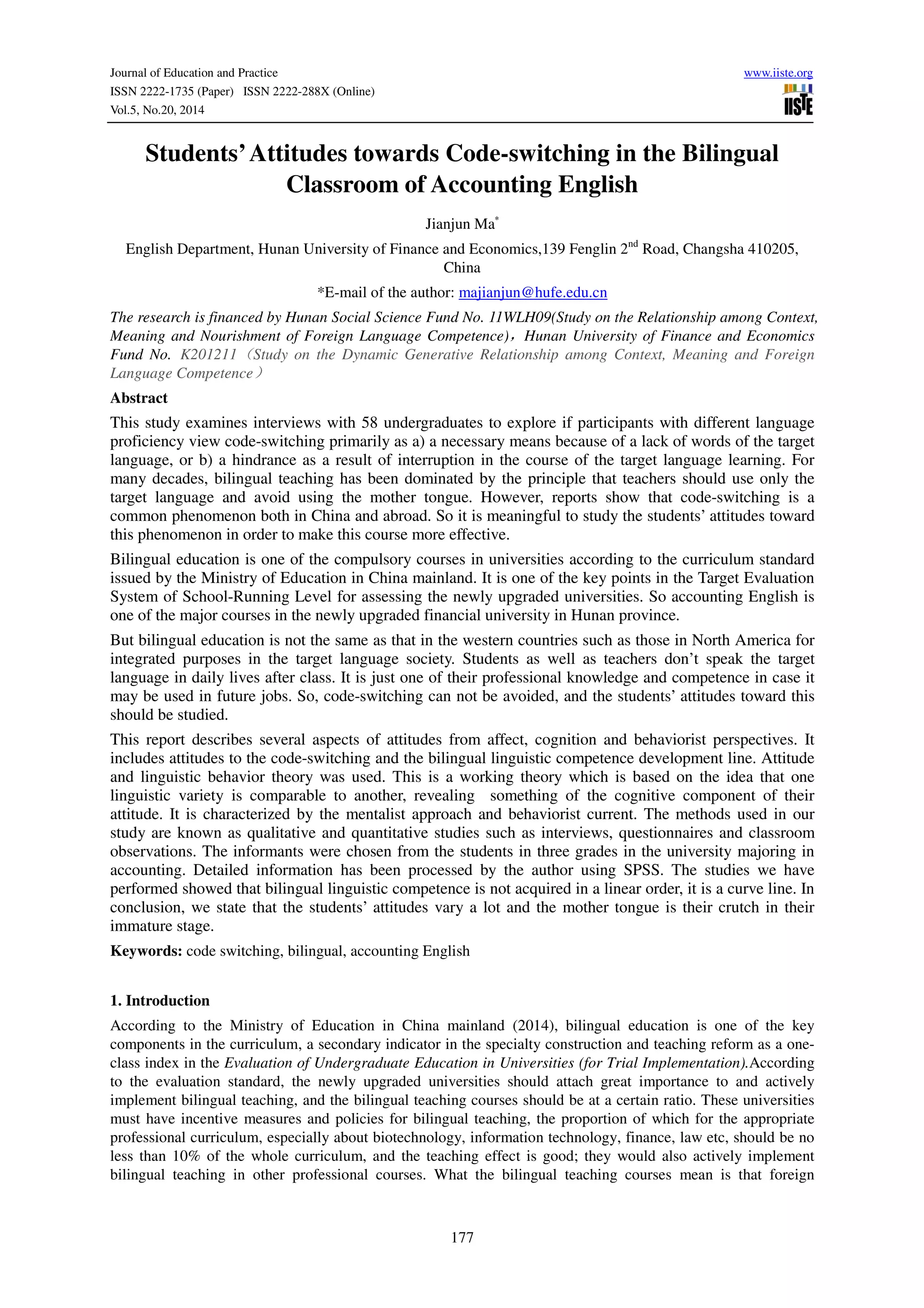 Students’ attitudes towards code switching in the bilingual | PDF