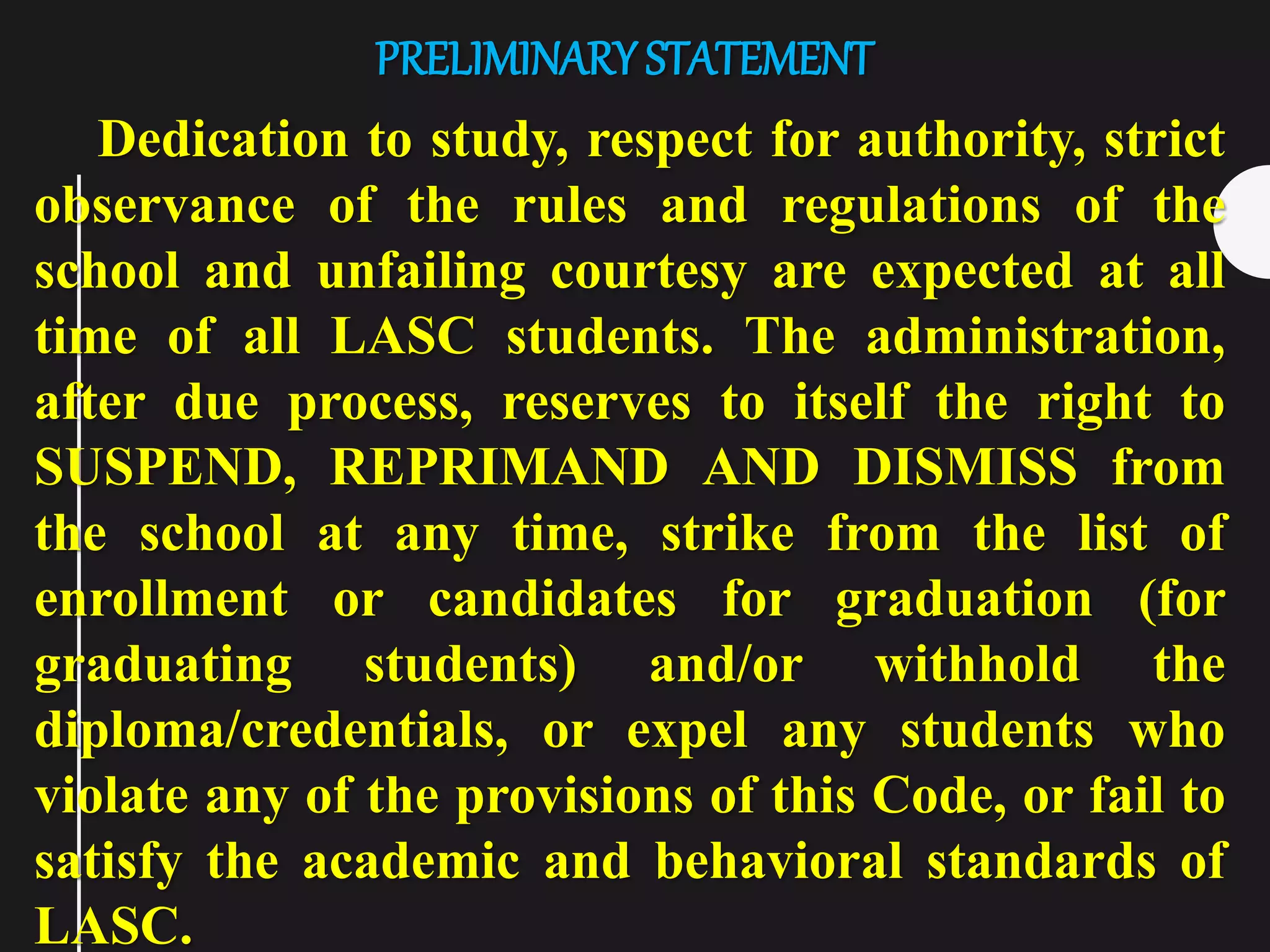 LASC Students code of conduct | PPT
