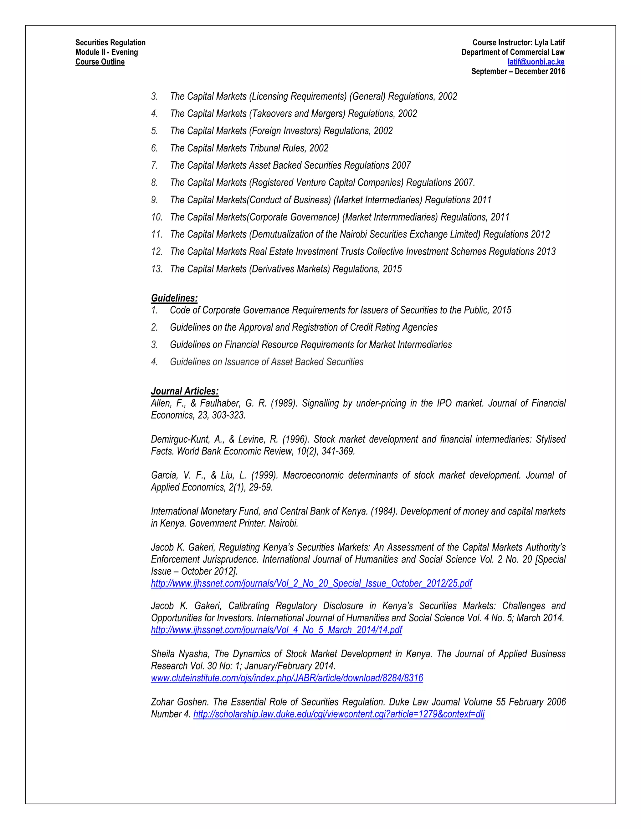 Securities Regulation Course Outline | PDF