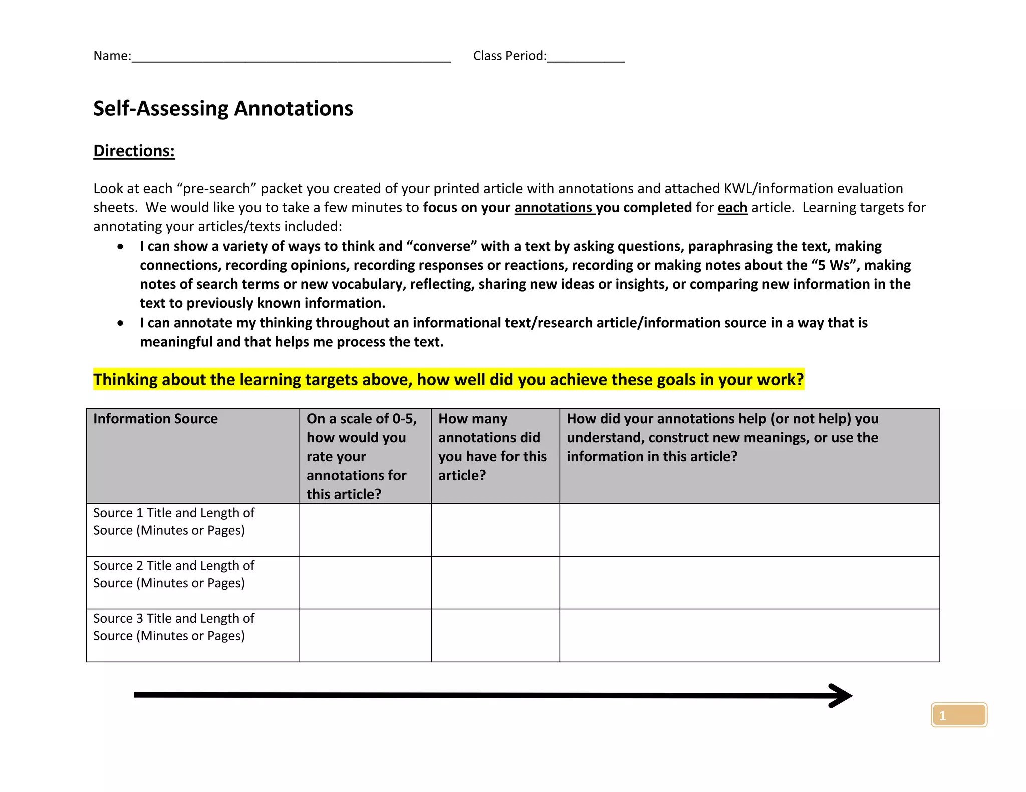 Student Self-Assessment of Annotations October 16 2014 Rust | PDF ...