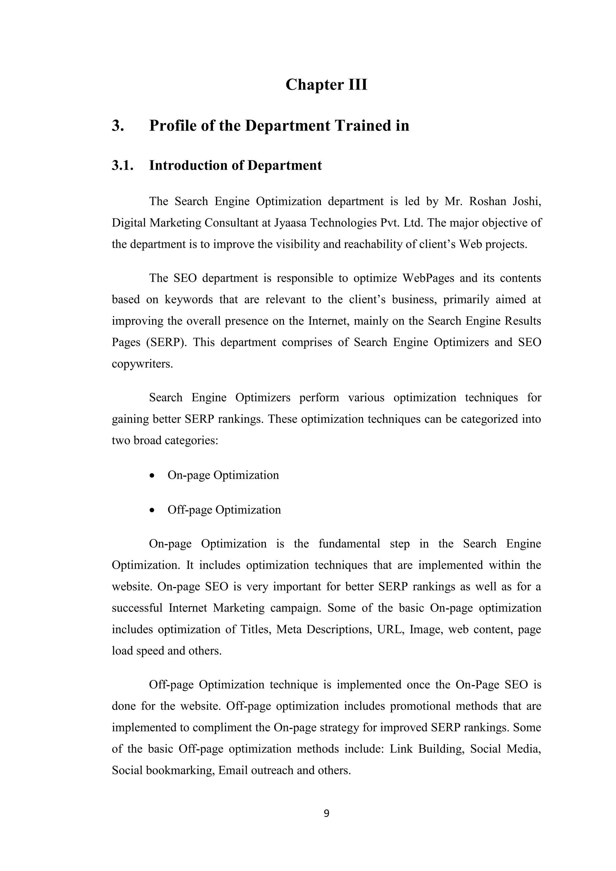 BSC CSIT Final Year Internship Experience Report on SEO | PDF