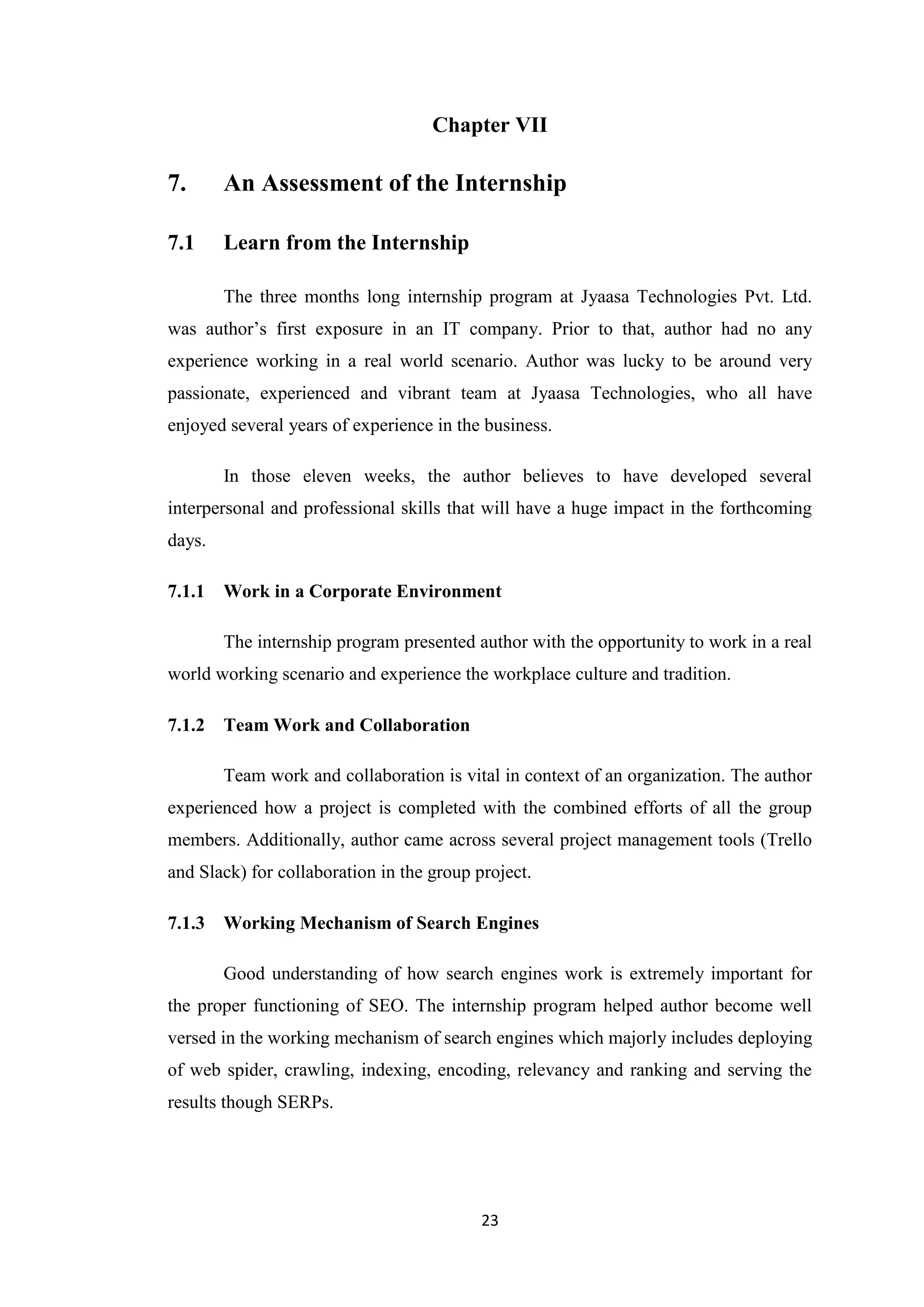 BSC CSIT Final Year Internship Experience Report on SEO | PDF