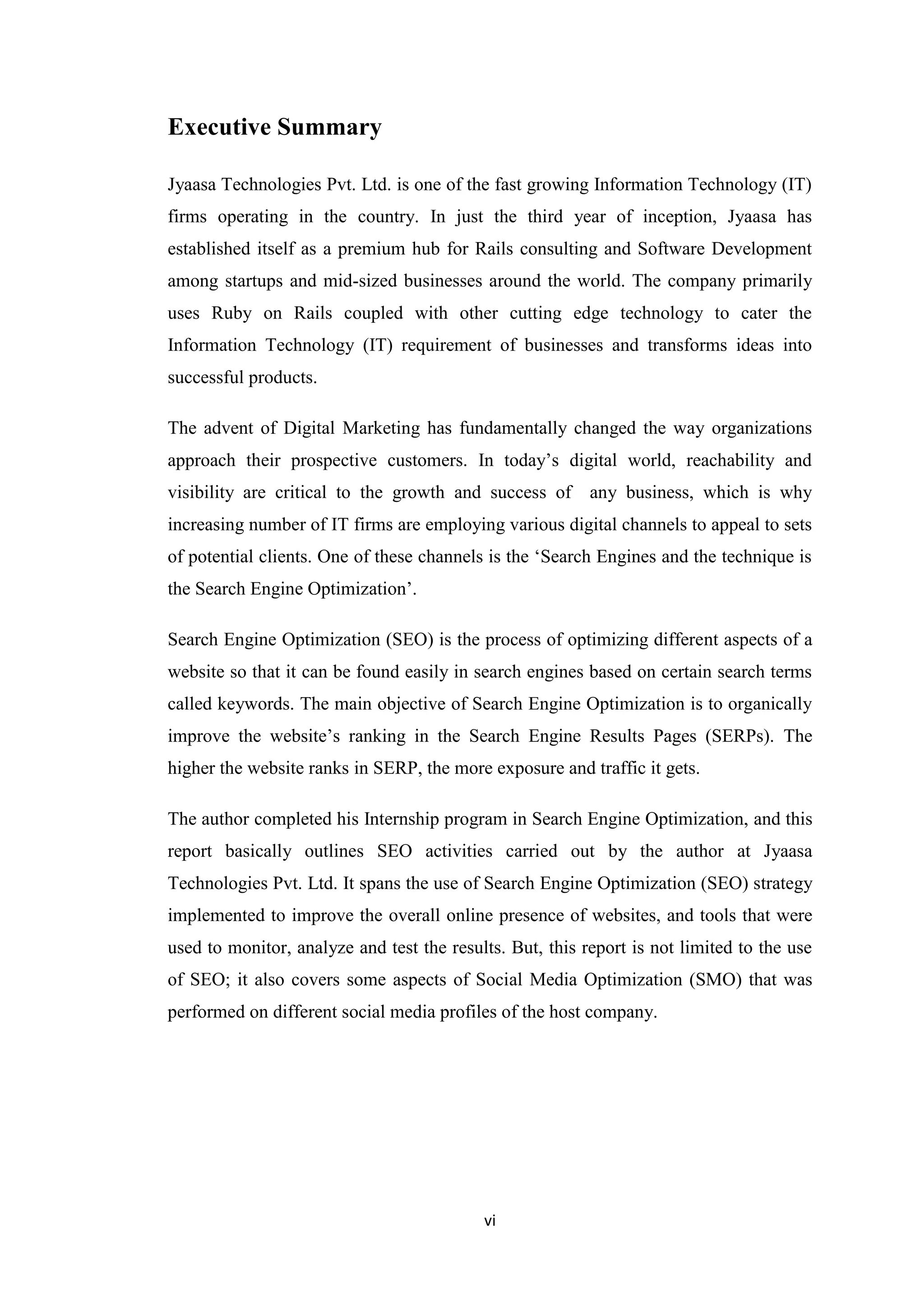 BSC CSIT Final Year Internship Experience Report on SEO | PDF