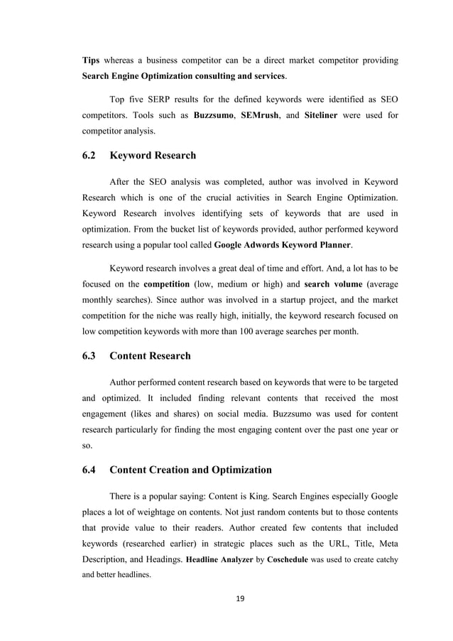 BSC CSIT Final Year Internship Experience Report on SEO | PDF