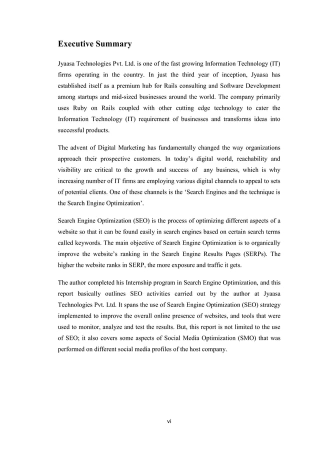 BSC CSIT Final Year Internship Experience Report on SEO | PDF