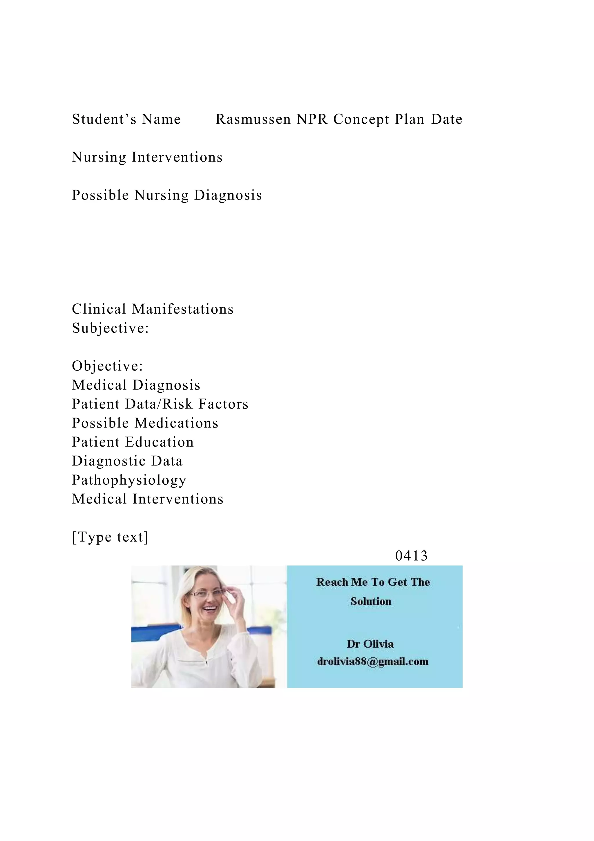 Student’s NameRasmussen NPR Concept PlanDateNursing Interven.docx