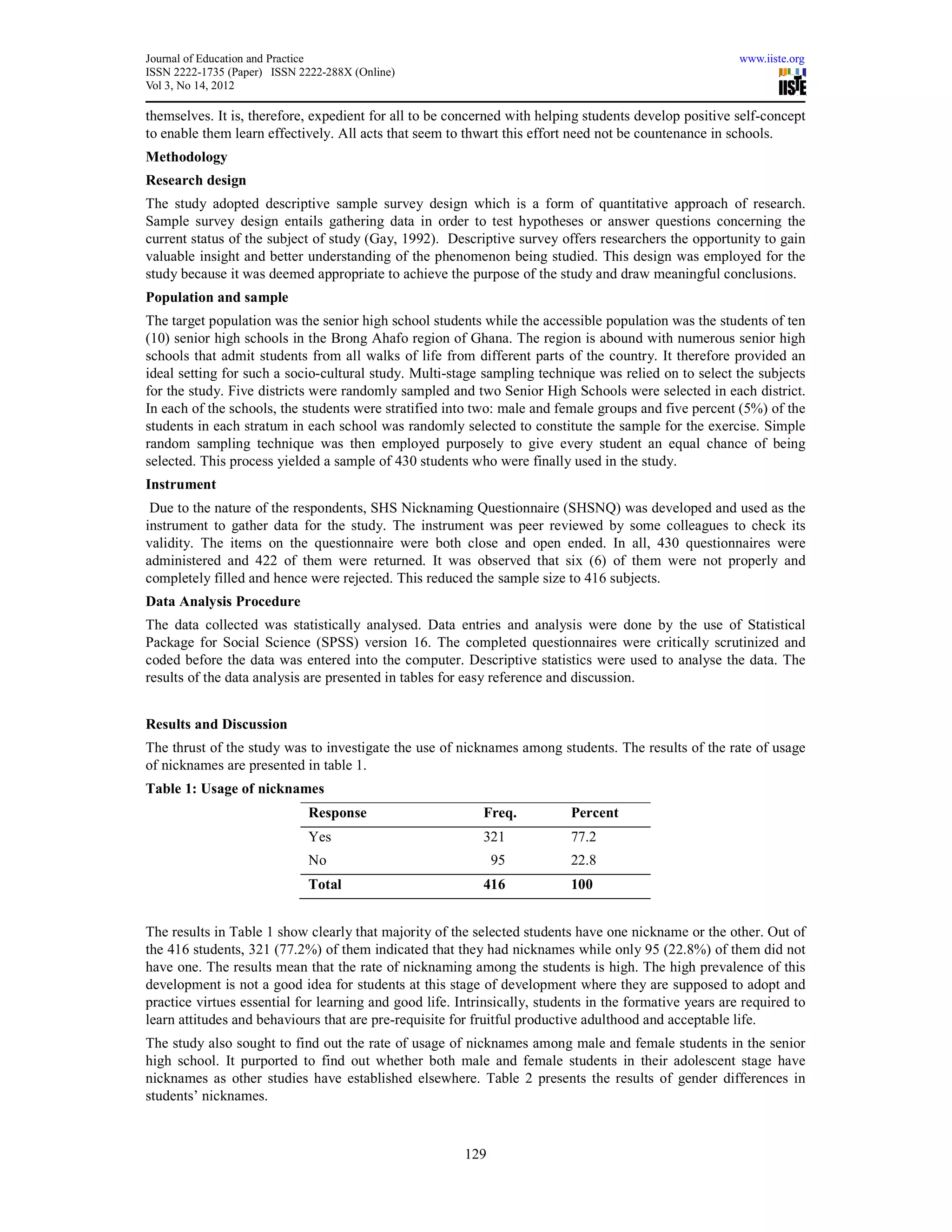 Students’ nicknames their sources and effects on learning | PDF
