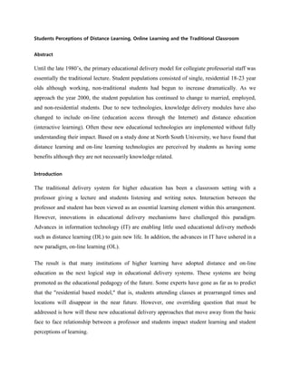 Students perceptions of distance learning, online learning and the ...